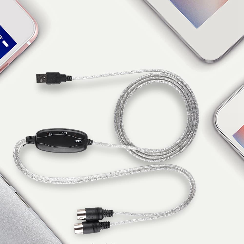 Qiilu Music Editing Line Midi to USB Cable Midi to USB Cable Converter Midi Interface Adapter ...