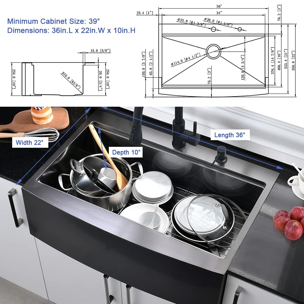 36 Black Drop In Farmhouse Sink-Hovheir 36x22 Black Stainless Steel ...