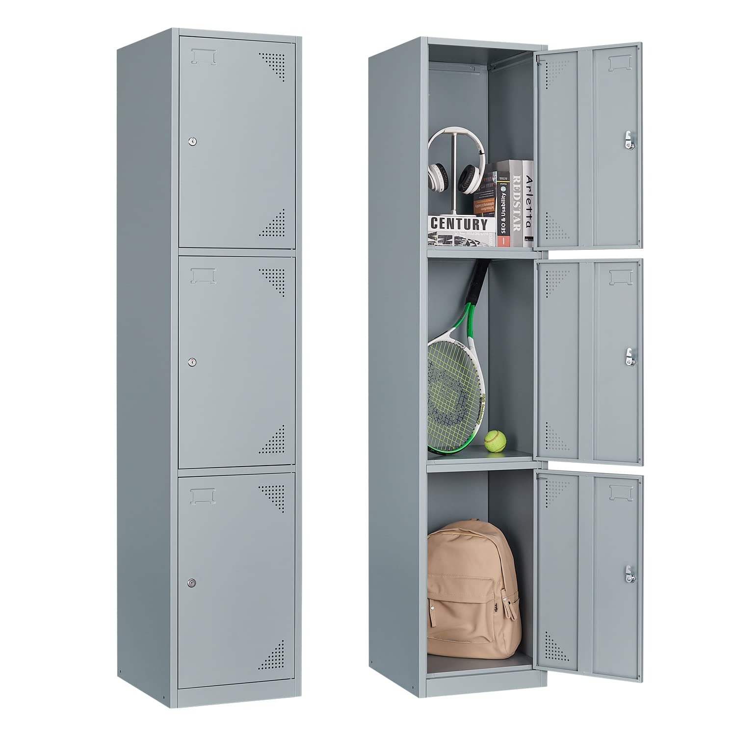 Buy PEUKC Metal Locker with 3 Doors, 71" Locker Storage Cabinet for ...