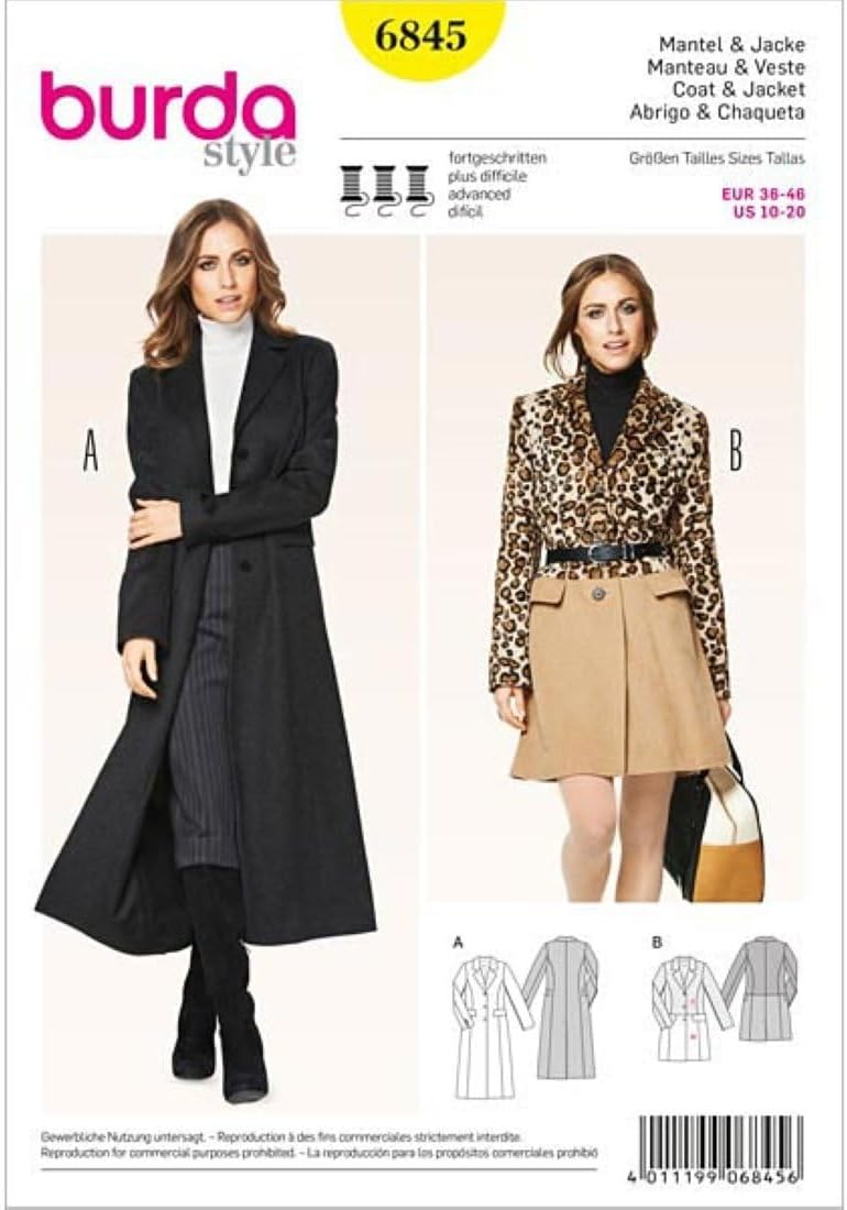 Amazon.com: Burda Ladies Sewing Pattern 6845 Long Length Winter Coats ...