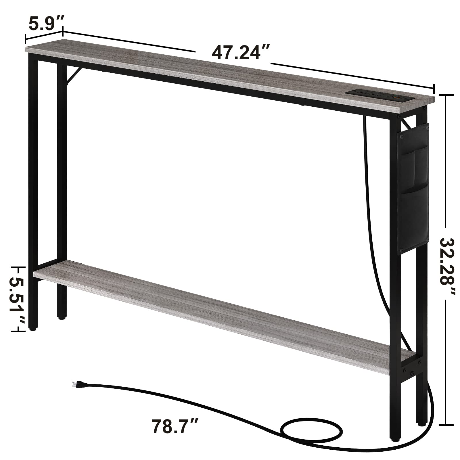 SAUCE ZHAN Sofa Table with Outlet and USB Port, 47" Console Table ...