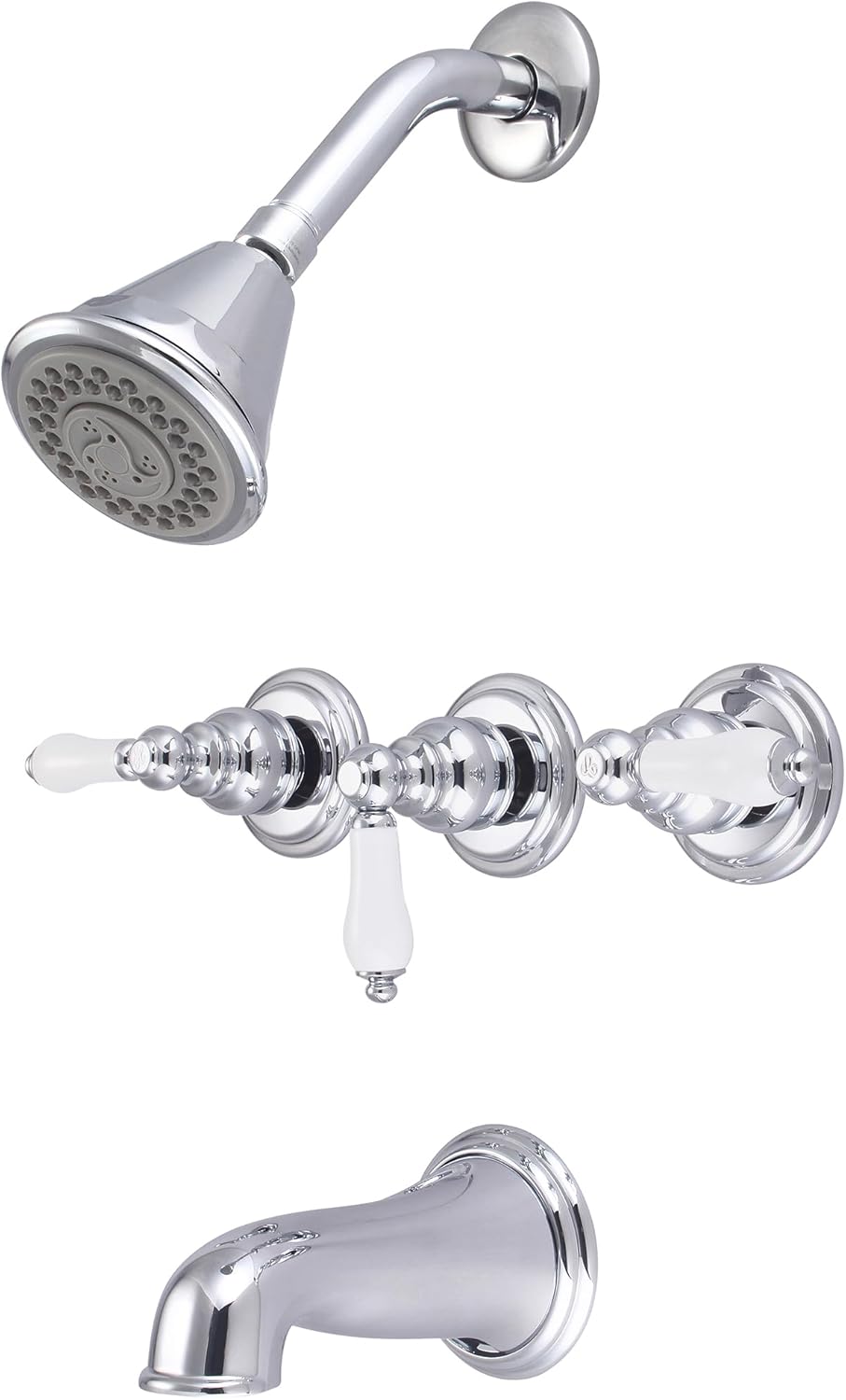Central Brass 8968-B2 Brass Four Function Showerhead Three Handle Tube ...