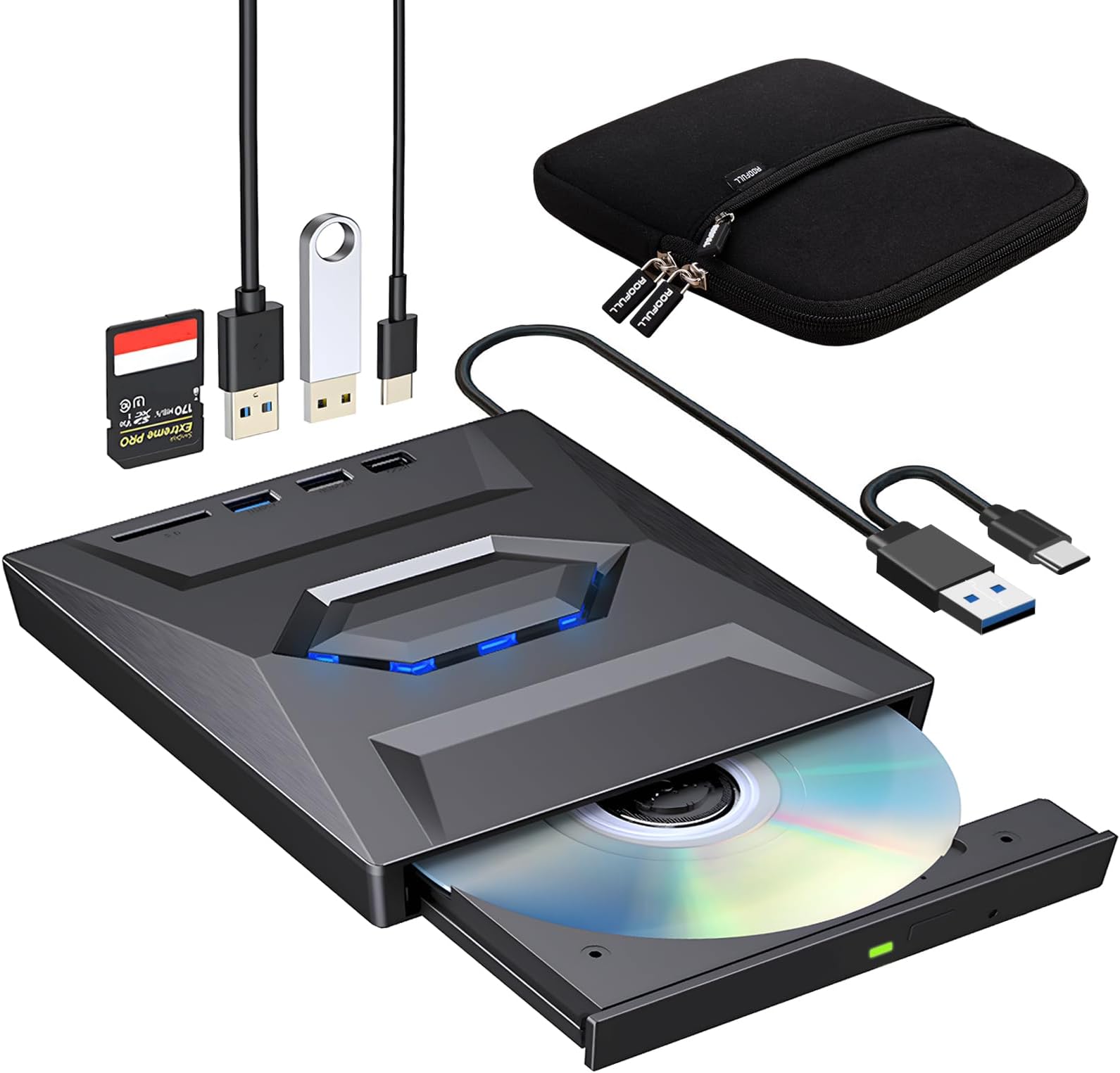 Amazon.com: ROOFULL External CD DVD Drive with USB 3.0/2.0/Type-C Ports ...