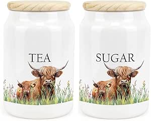 Purely Home Highland Cow Ceramic Tea & Sugar Storage Canisters - Mum ...