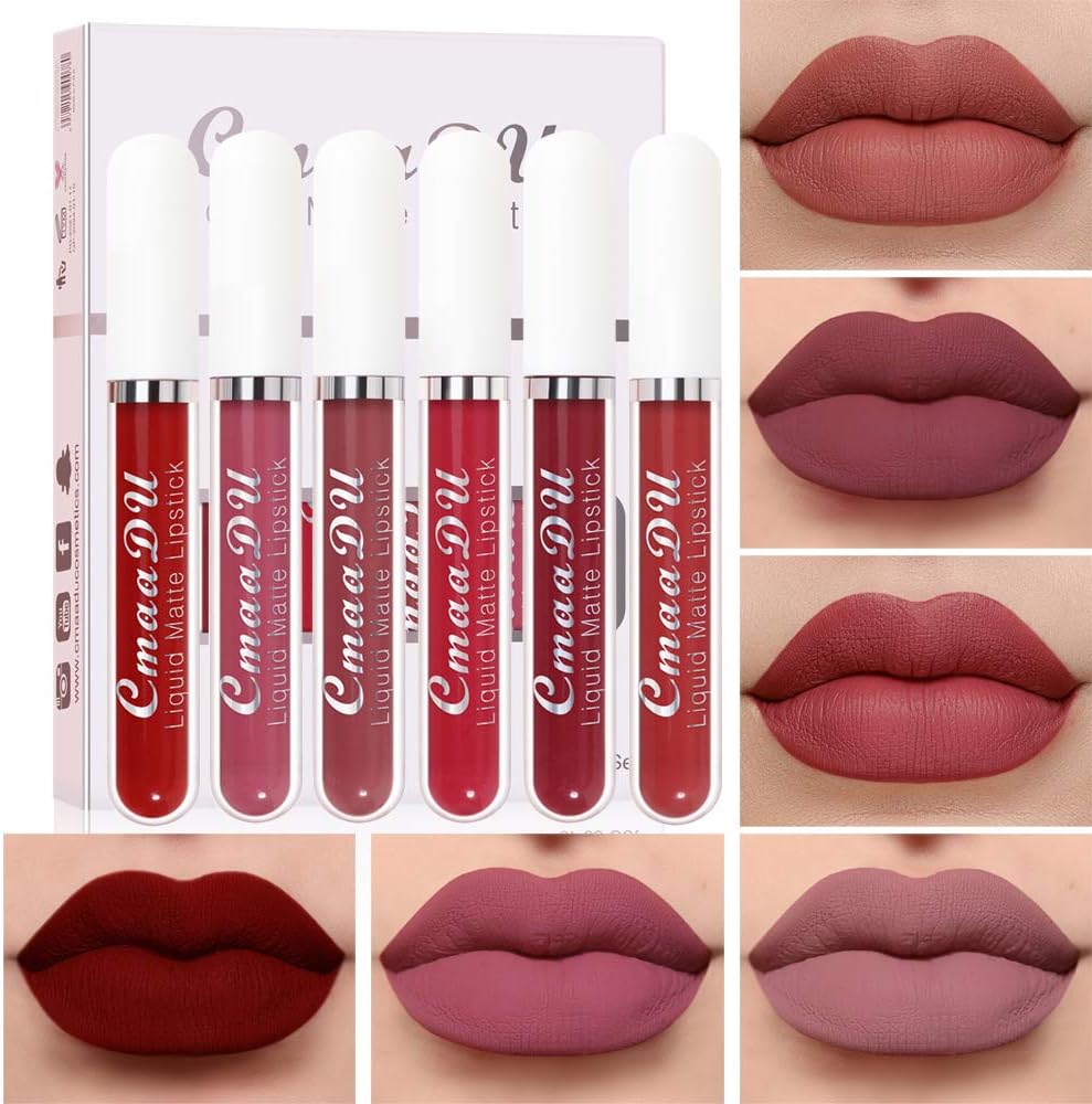 Amazon.com : evpct CmaaDu 6Pcs Lipstick Matte Liquid Lipstick Lipgloss ...