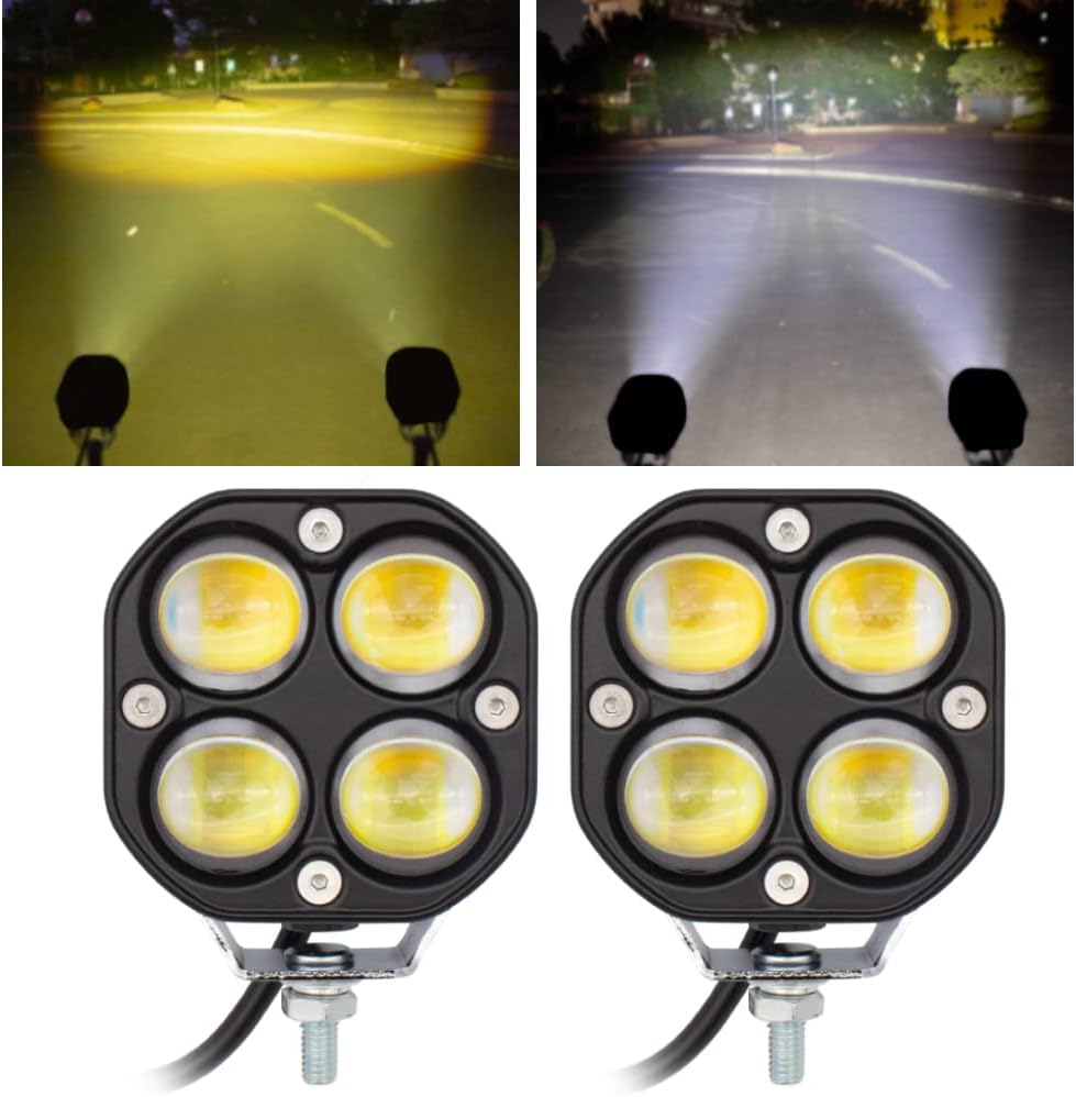 Amazon.com: LED Driving Fog Lights Double Color Amber/Yellow+White 2Pcs ...
