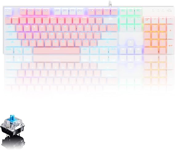 Basaltech Mechanical Gaming Keyboard with Rainbow LED Backlit, 104-Key ...