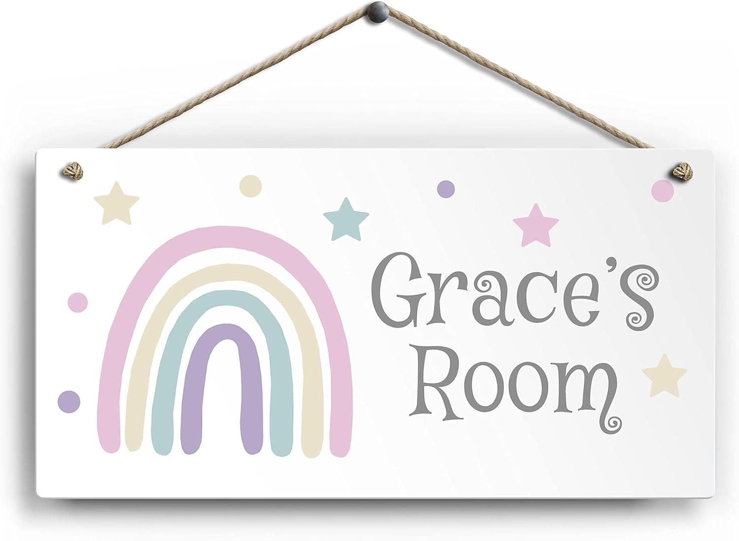Personalised Room Sign with Childs Name - Pastel Rainbow Theme. Gloss ...
