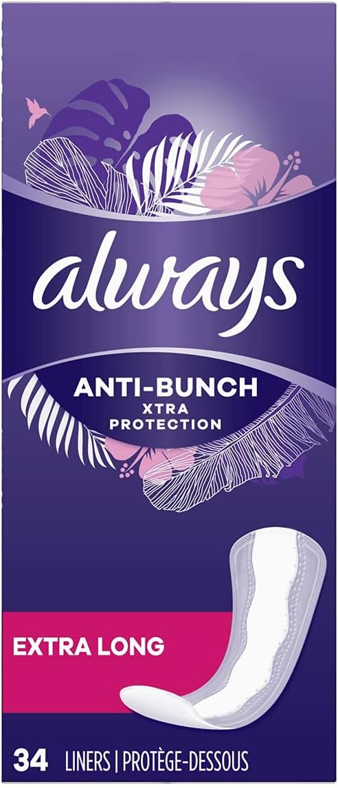 Amazon.com: Always Anti-Bunch Xtra Protection, Panty Liners for Women ...