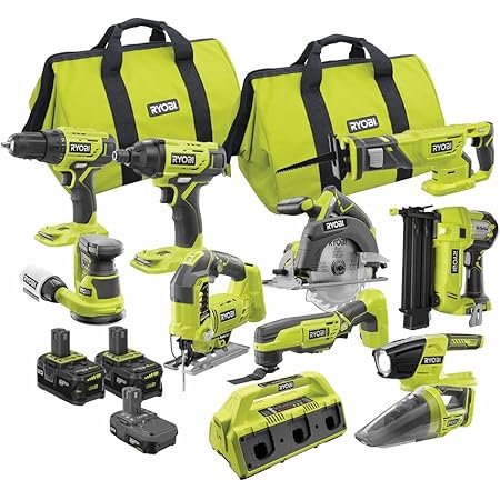 RYOBI ONE+ 18V Cordless 11-Piece Combo Kit with 3 Batteries and 6-Port ...