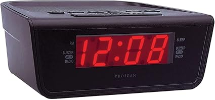 Proscan PCR1388 AM/FM dual-alarm clock radio with LED display.