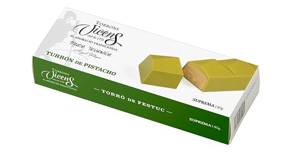 Amazon.com: Pistachio Nougat by Vicens – 150g Bar – Praline Turrón with ...