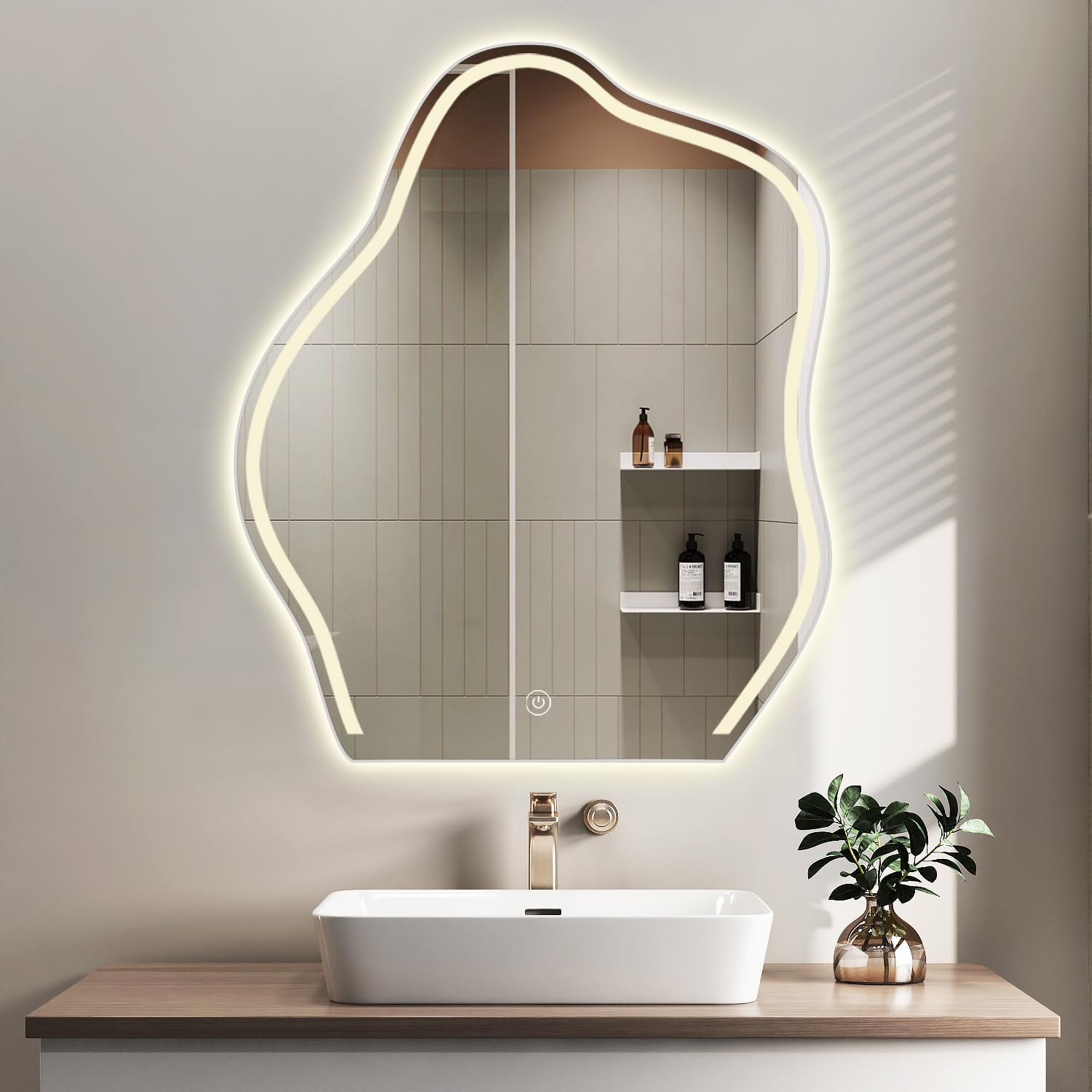 Amazon.com: Frameless Irregular Bathroom Mirror With LED Lights, LED 3 ...