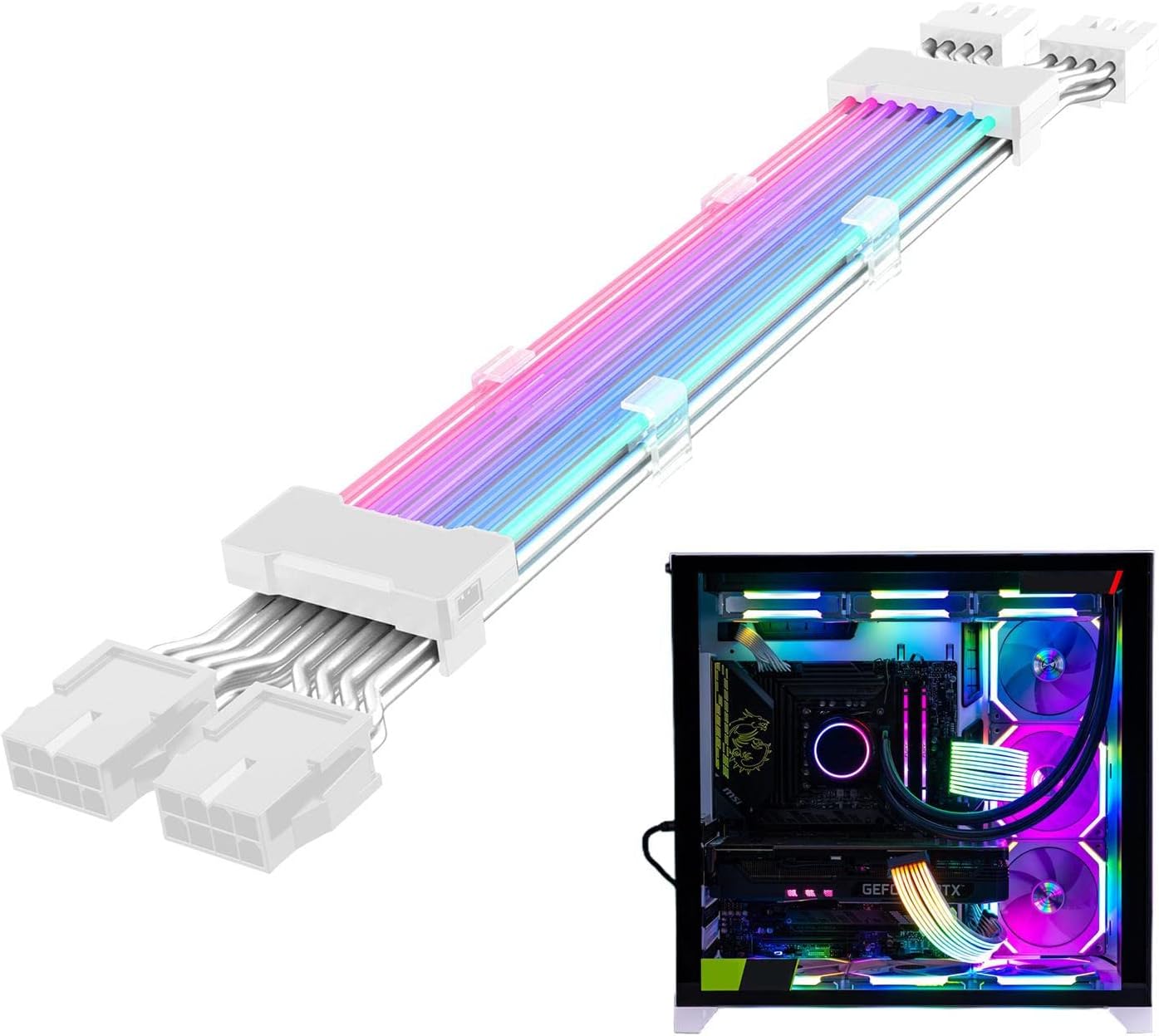 Jeanny Rallonge Câble PC RGB Câble ATX RGB 24 Pin Câble ATX 24 Broches ...