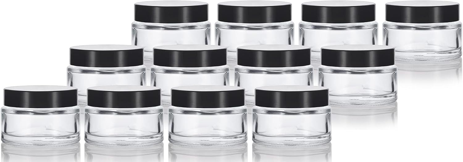 Amazon.com: (12 Pack) 1 oz Clear Glass Heavy Wall Balm Jars with Black ...