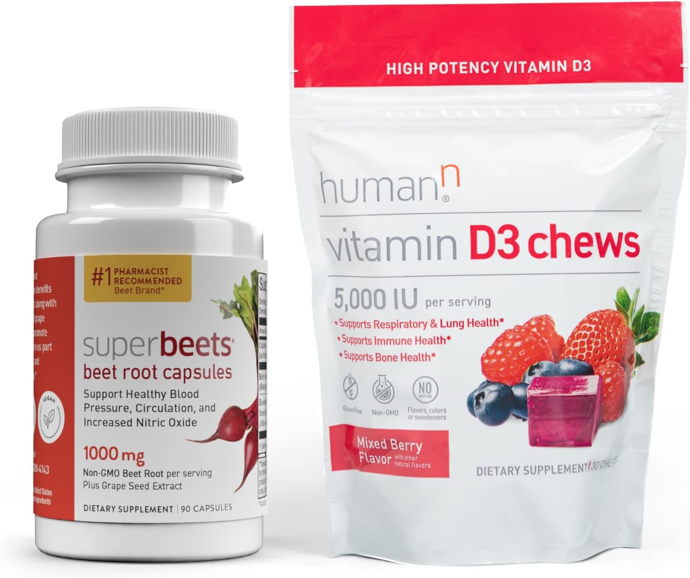 Amazon.com: humanN SuperBeets Beet Root Capsules and D3 Chews : Health ...