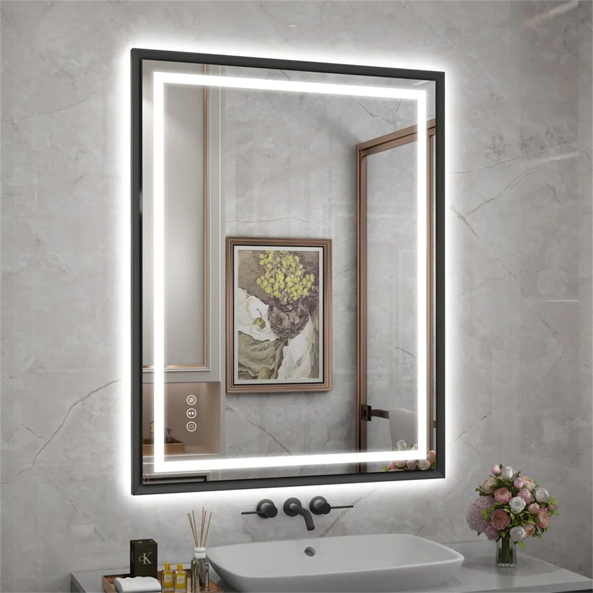 Amazon.com: SNUGACE 24"x 32" LED Bathroom Mirror with Black Frame ...