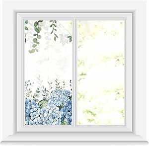 Amazon.com: Window Privacy Film Blue Hydrangea Window Clings for Glass ...