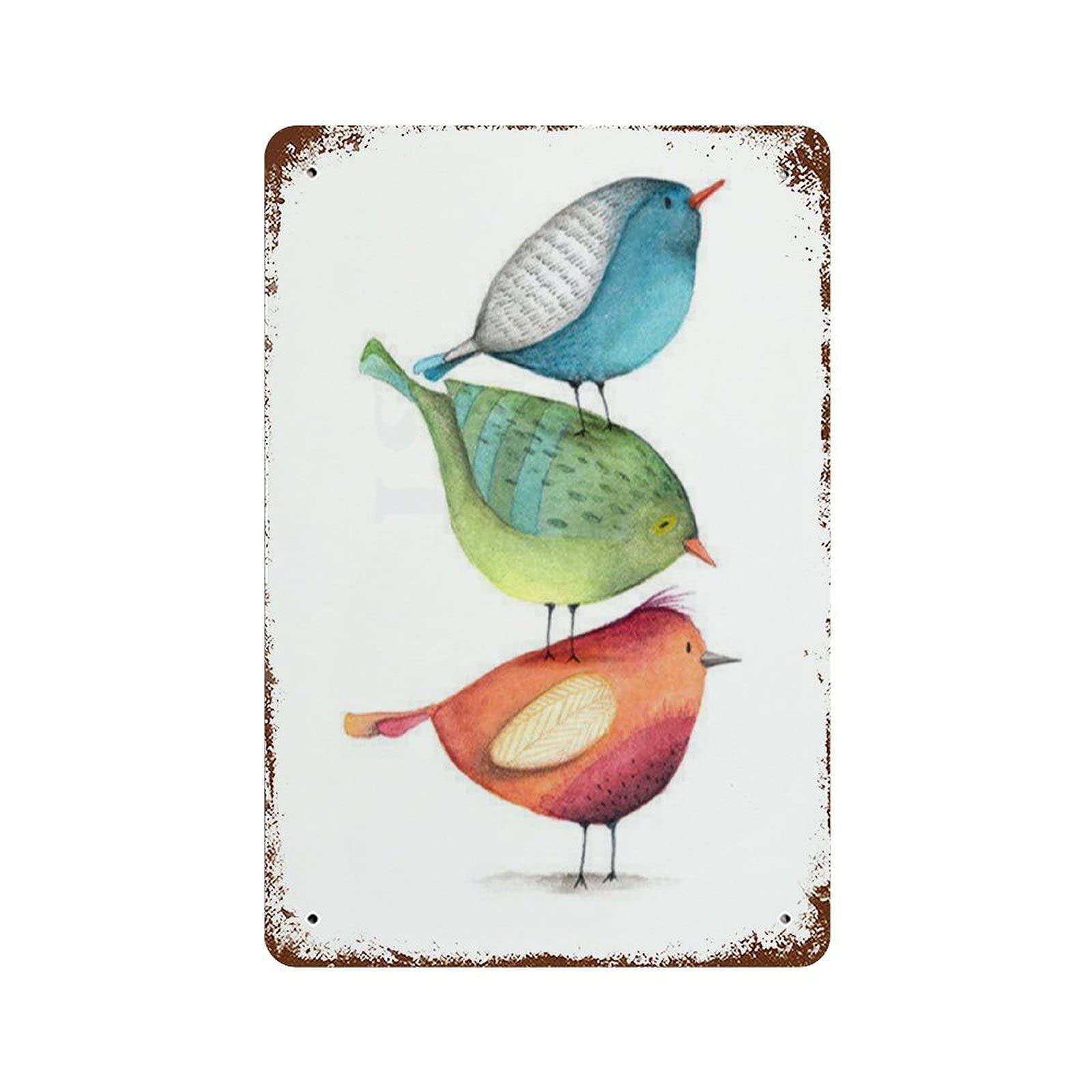 Amazon.com: Graman Vintage Tin Sign Watercolor Birds Wall Decor Nursery ...