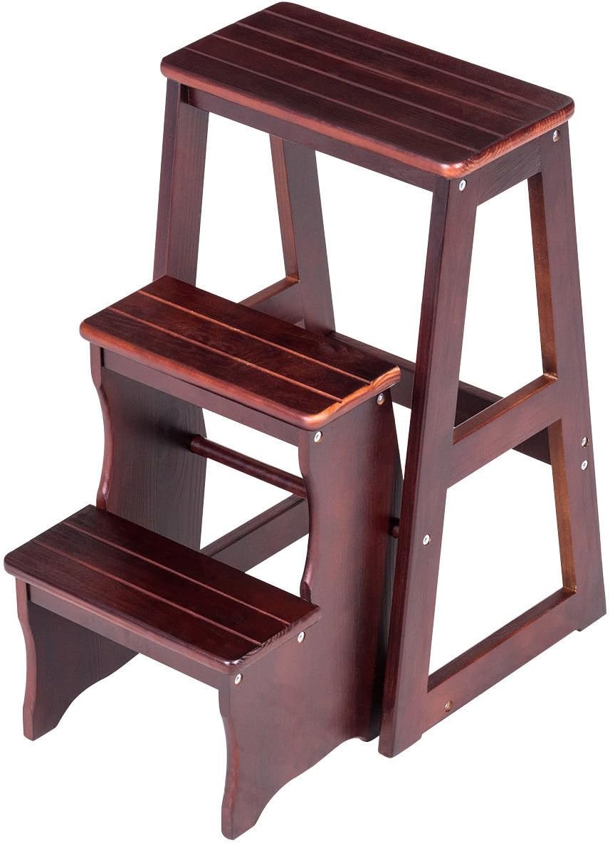 Amazon.com: Step Stool 3 Tier Ladder Folding Wood Bench Seat Kitchen ...