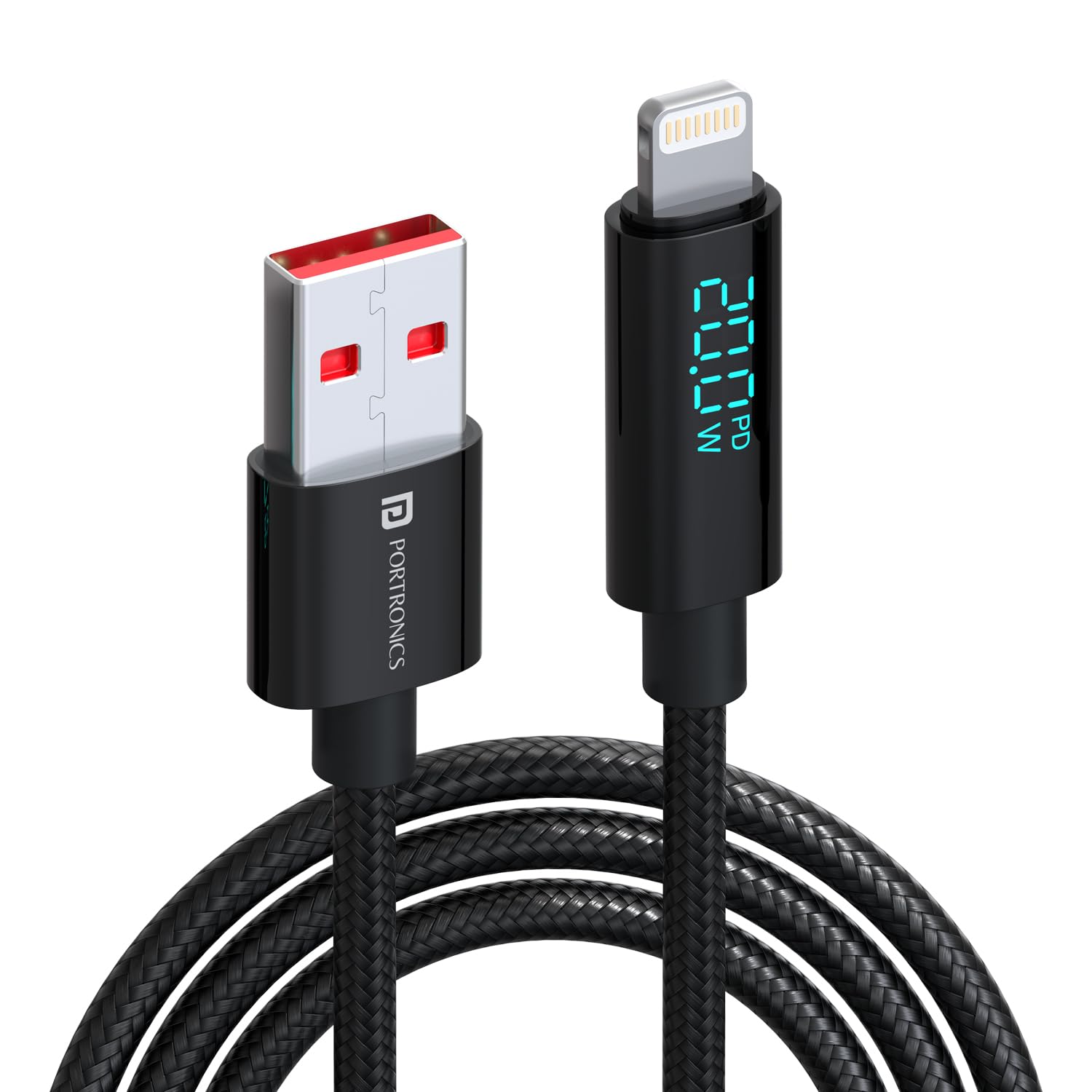 Portronics Konnect View 20W USB to 8 Pin Fast Charging Cable with LED ...