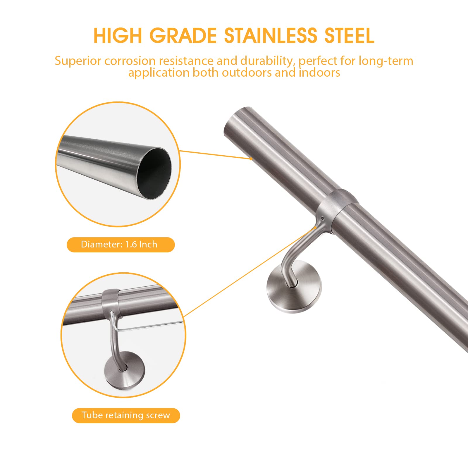 Snapklik.com : ROTHLEY Metal Stair Railing Handrail: 11.8FT Stainless ...