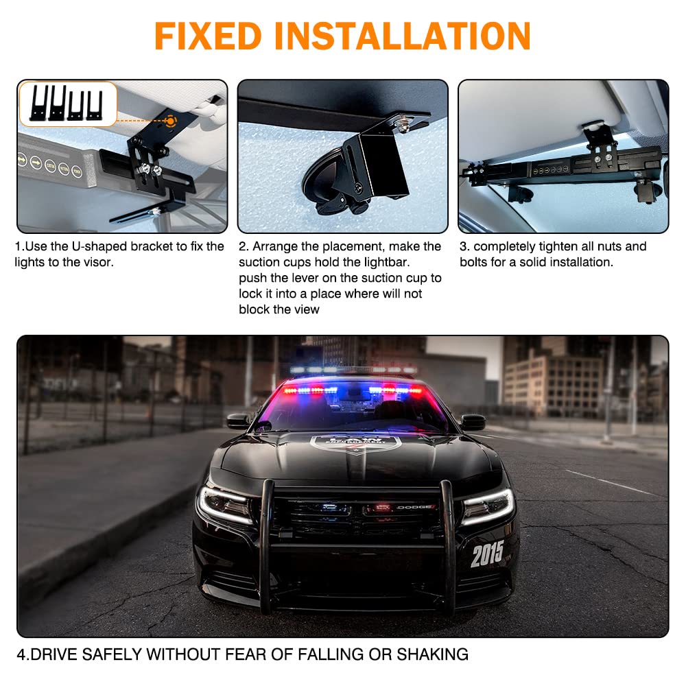 Snapklik.com : Red Blue LED Dual Visor Strobe Light Bar, Windshield ...