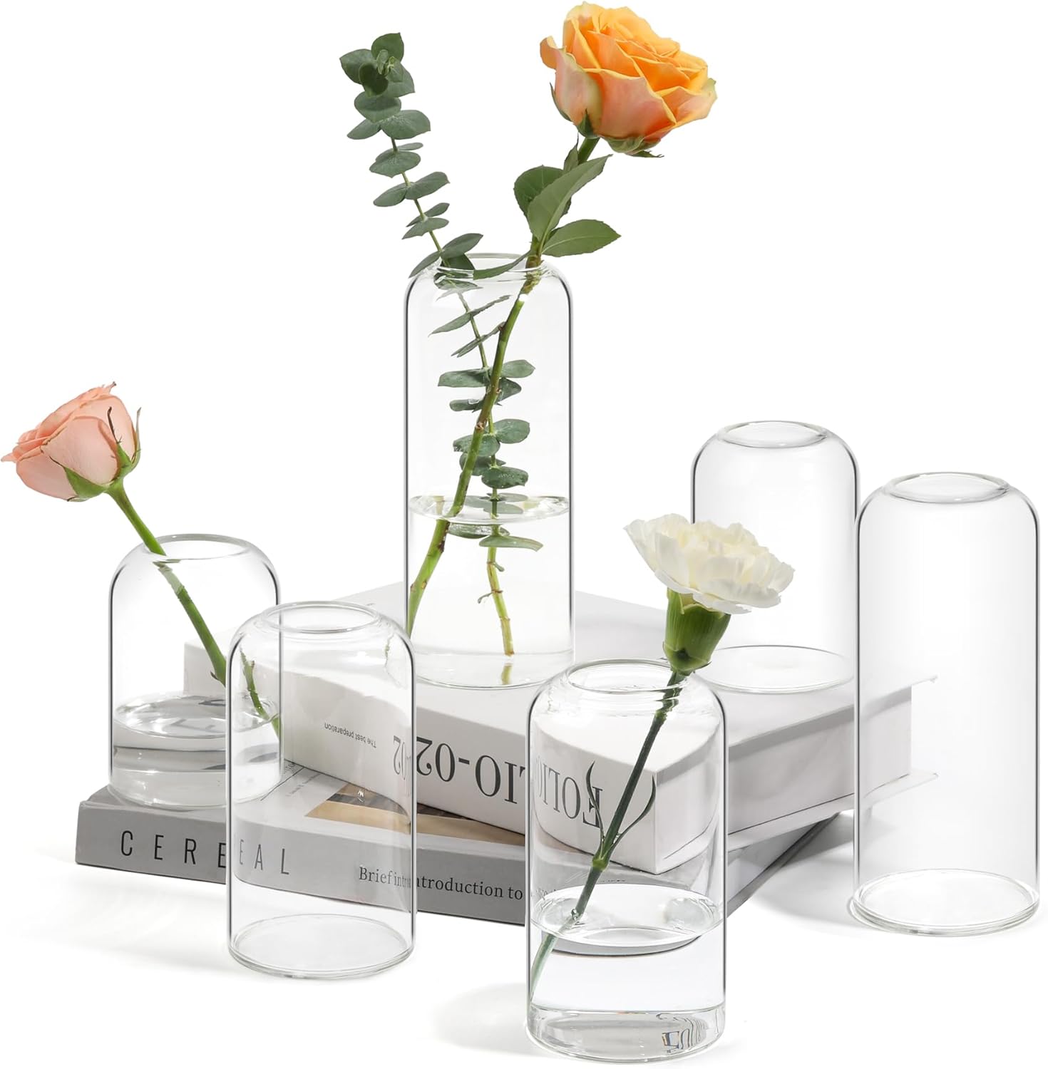 ComSaf Small Flower Vase Set of 6, Glass Bud Vases in Bulk, Clear Vases ...