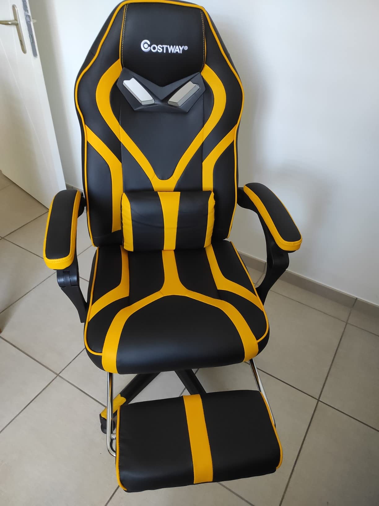 COSTWAY Chaise Gaming Cuir PVC, Siège Gamer Pivotante Ergonomique ...