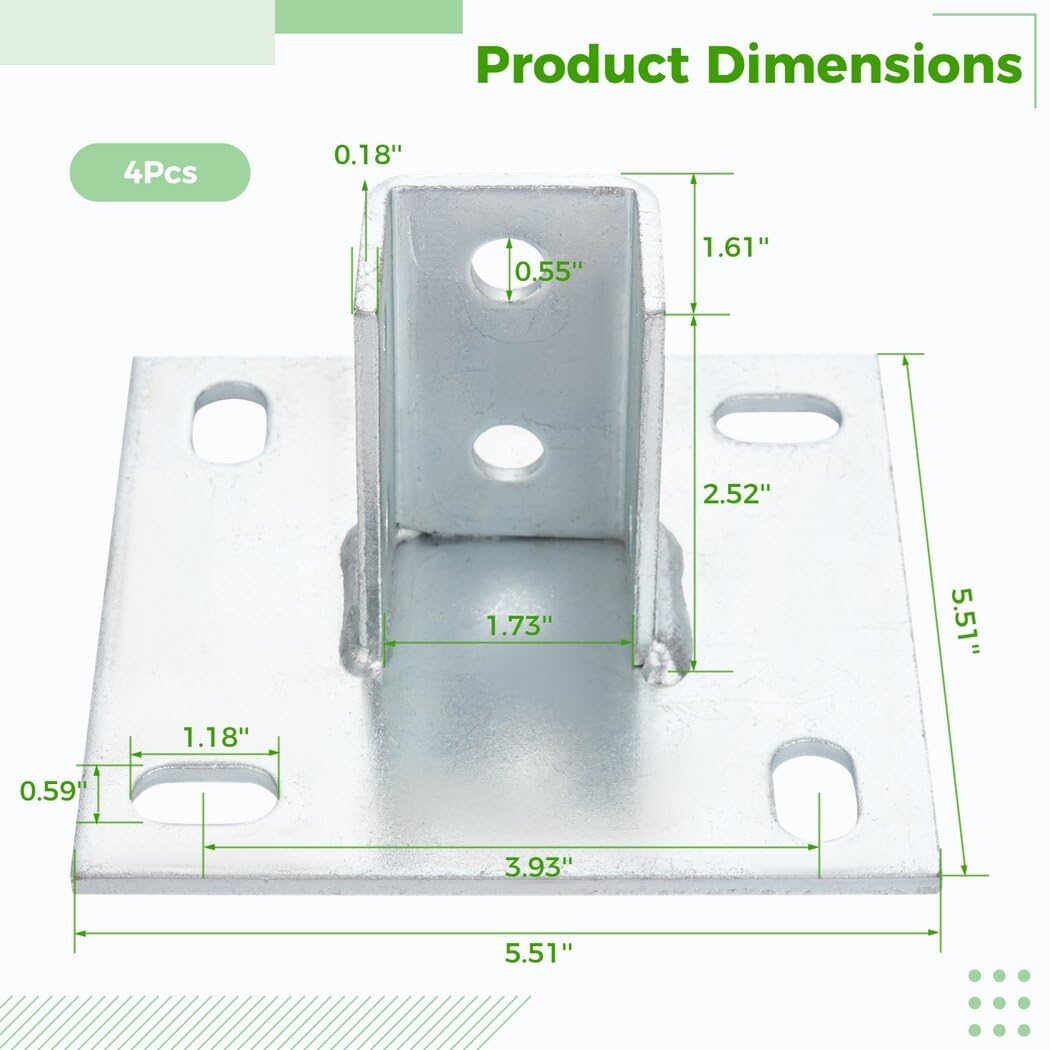 Snapklik.com : 4Pcs Post Bases, 4 Slotted Hole Strut Channel Post ...