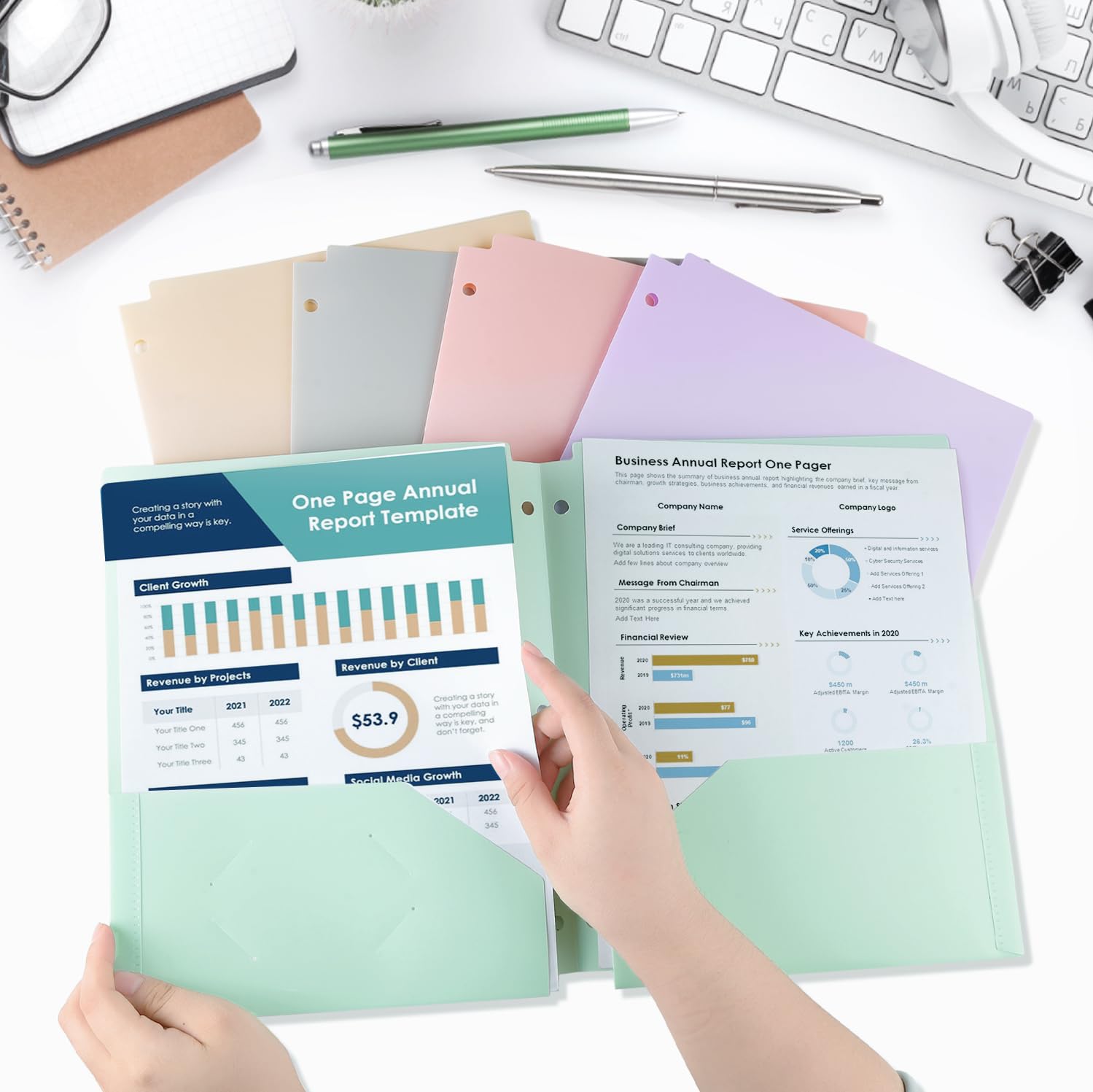 Snapklik.com : HABGP 3 Hole Pocket Folders, 5 Pcs Pastel Color Heavy ...