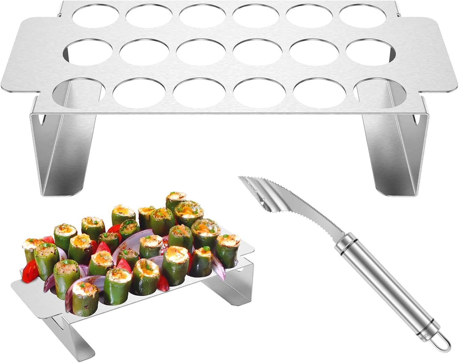 Abizarch Jalapeno Poppers Rack for Grill With Pepper Corer Tool, 18 ...