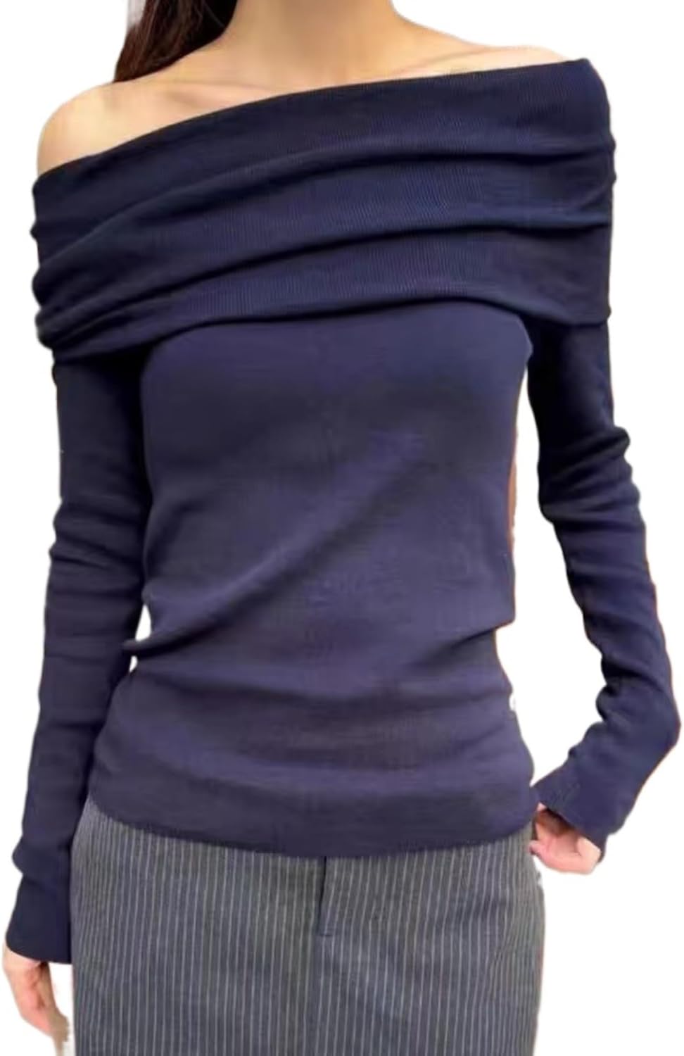 Off Shoulder Crop Sweater Women 2000s Old Money Aesthetic Clothes ...