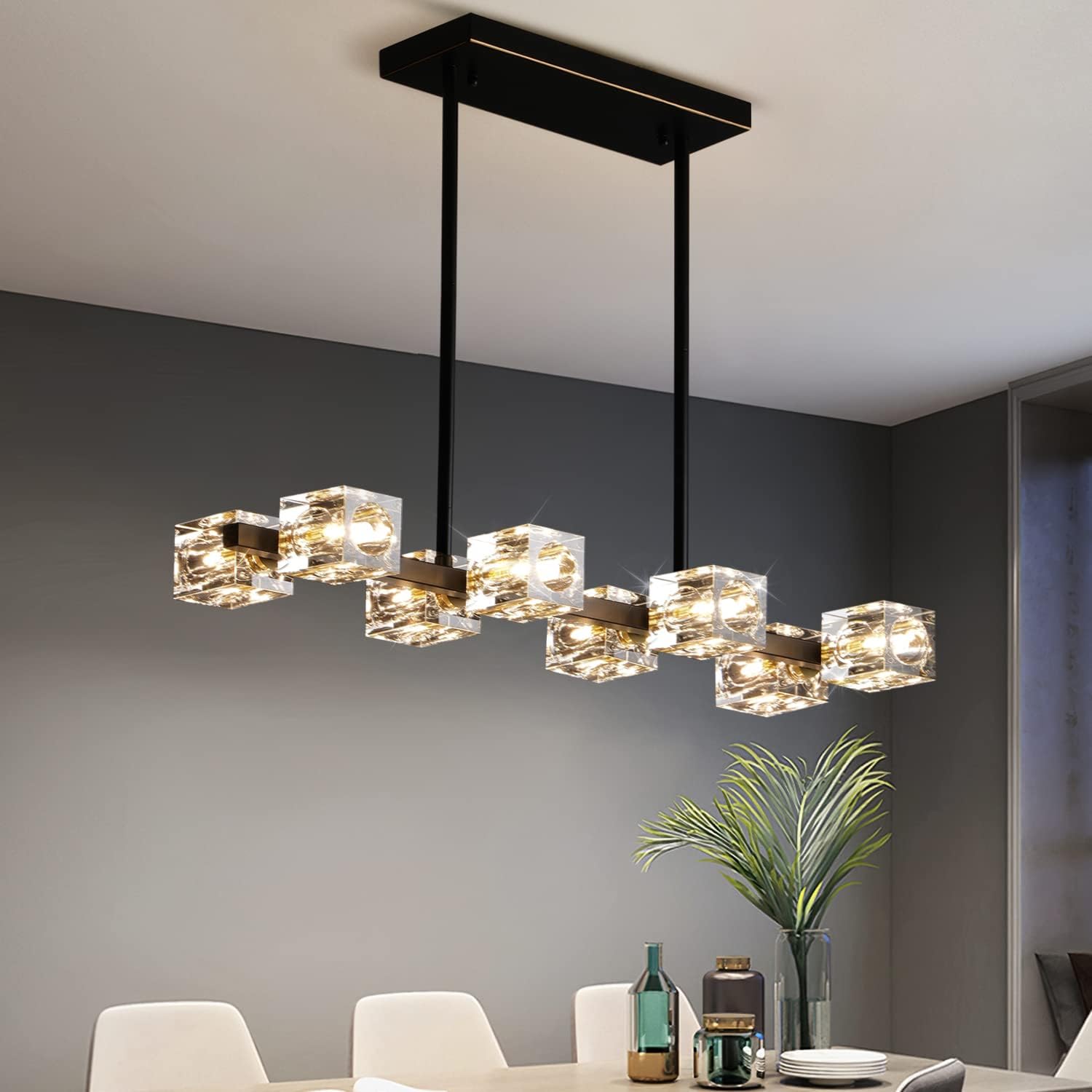 Modern Crystal Chandelier for Dining Room,Black and Gold Pendant Lights ...