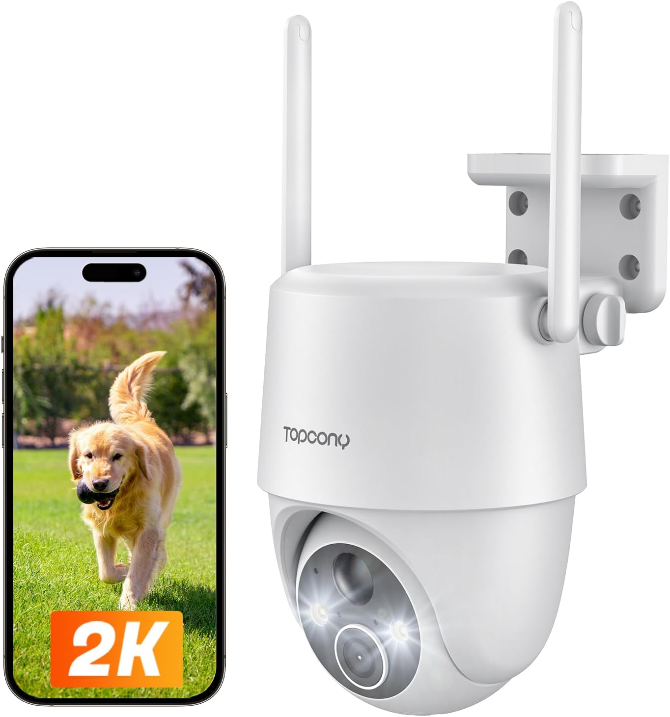 Topcony 2K 360° PTZ Battery Wireless Security Camera Outdoor Color Night Vision, Rechargeable Wi ...
