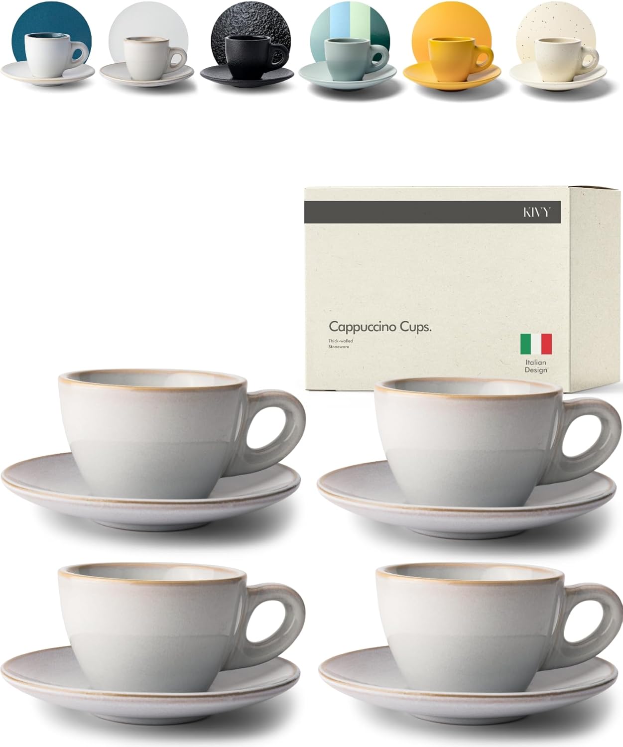 Amazon.com | KIVY Cappuccino cups set [4x 8oz] - Thick-walled stoneware ...
