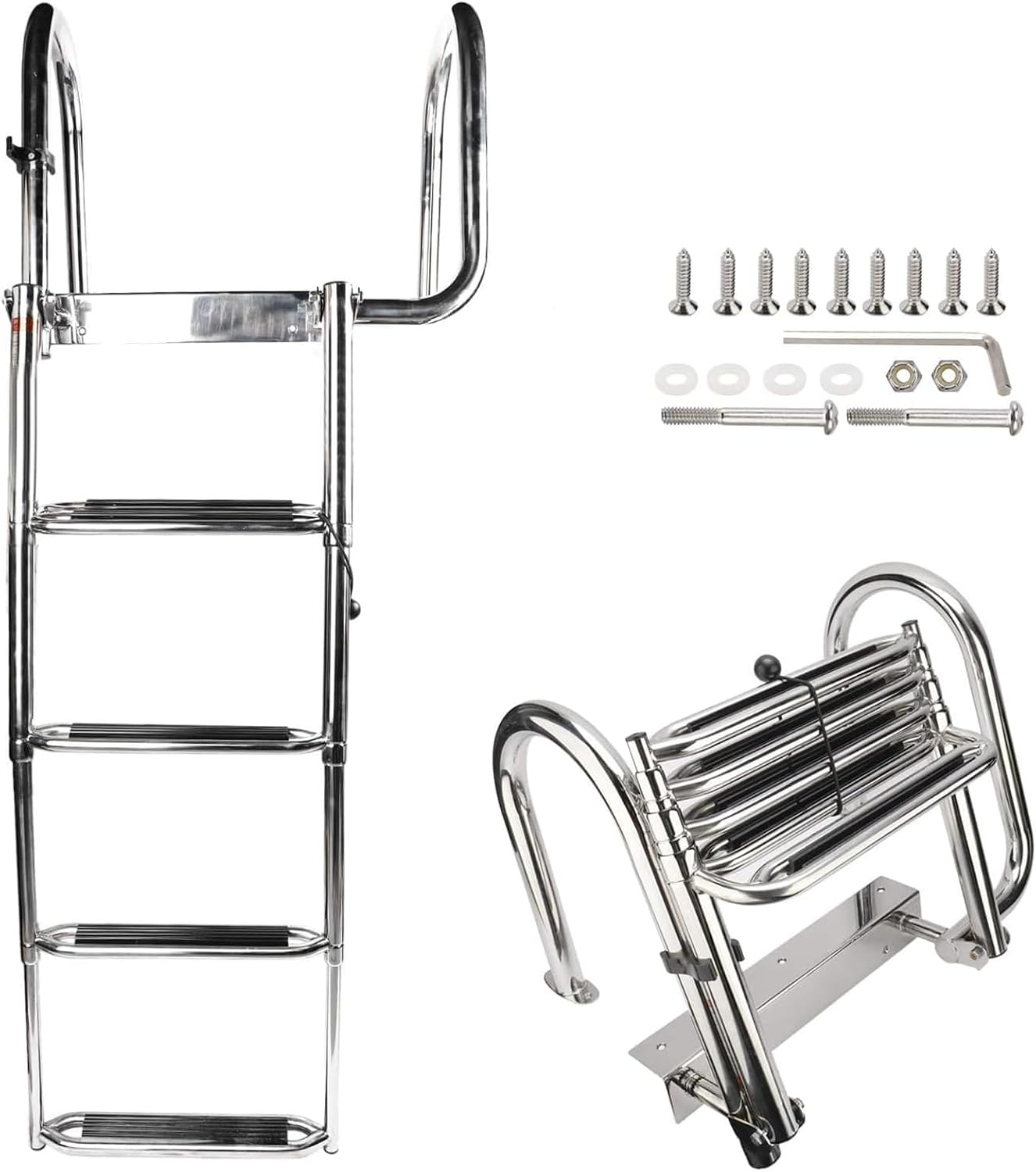 DasMarine 4 Step Pontoon Boat Ladder, Stainless Steel Folding ...