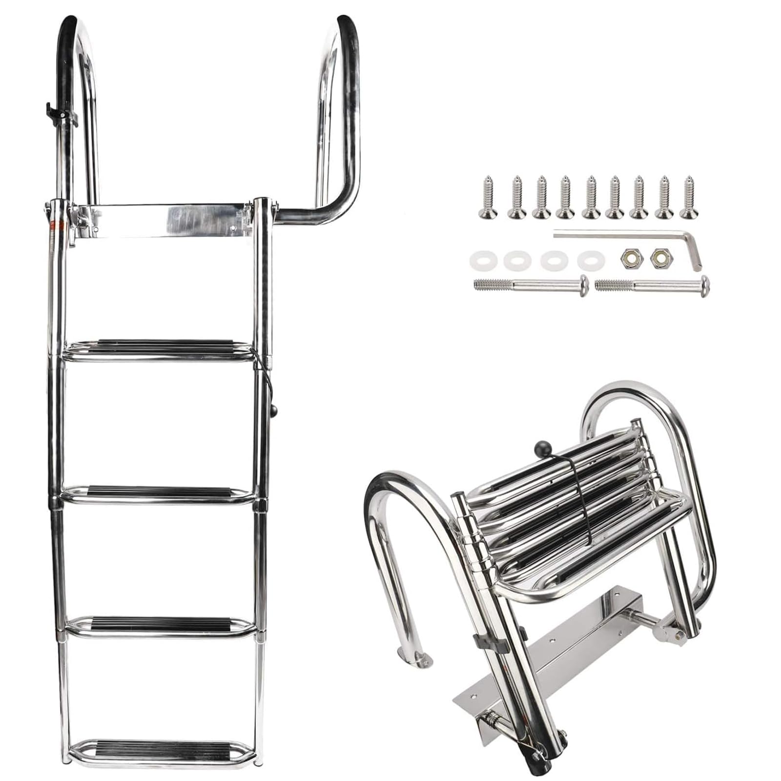 Snapklik.com : DasMarine 4 Step Pontoon Boat Ladder, Stainless Steel ...