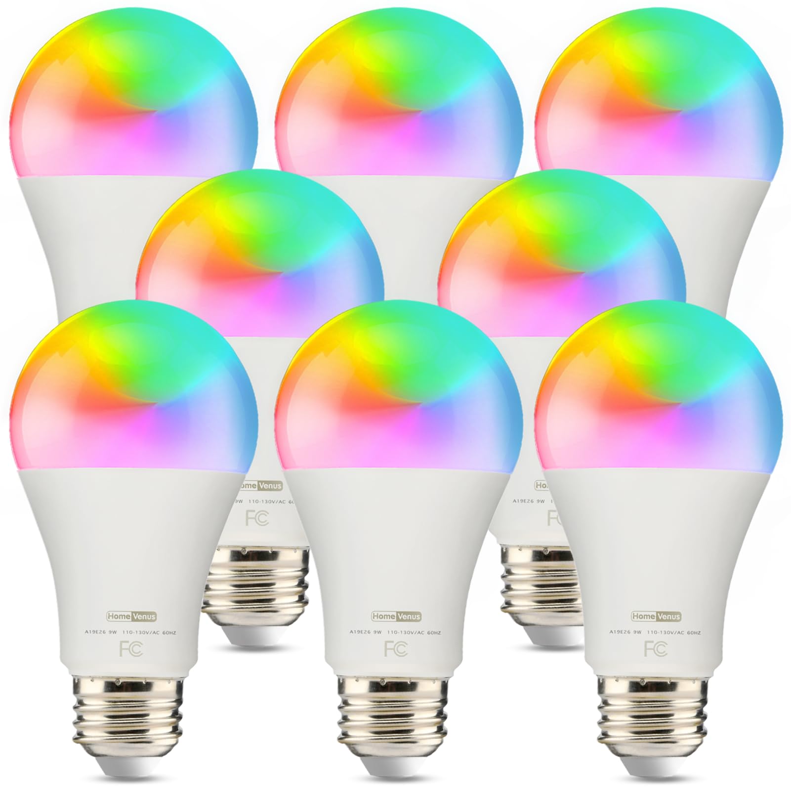 Homevenus HVS Smart Light Bulbs, 9W Equivalent 60W A19 E26 RGBW Music ...