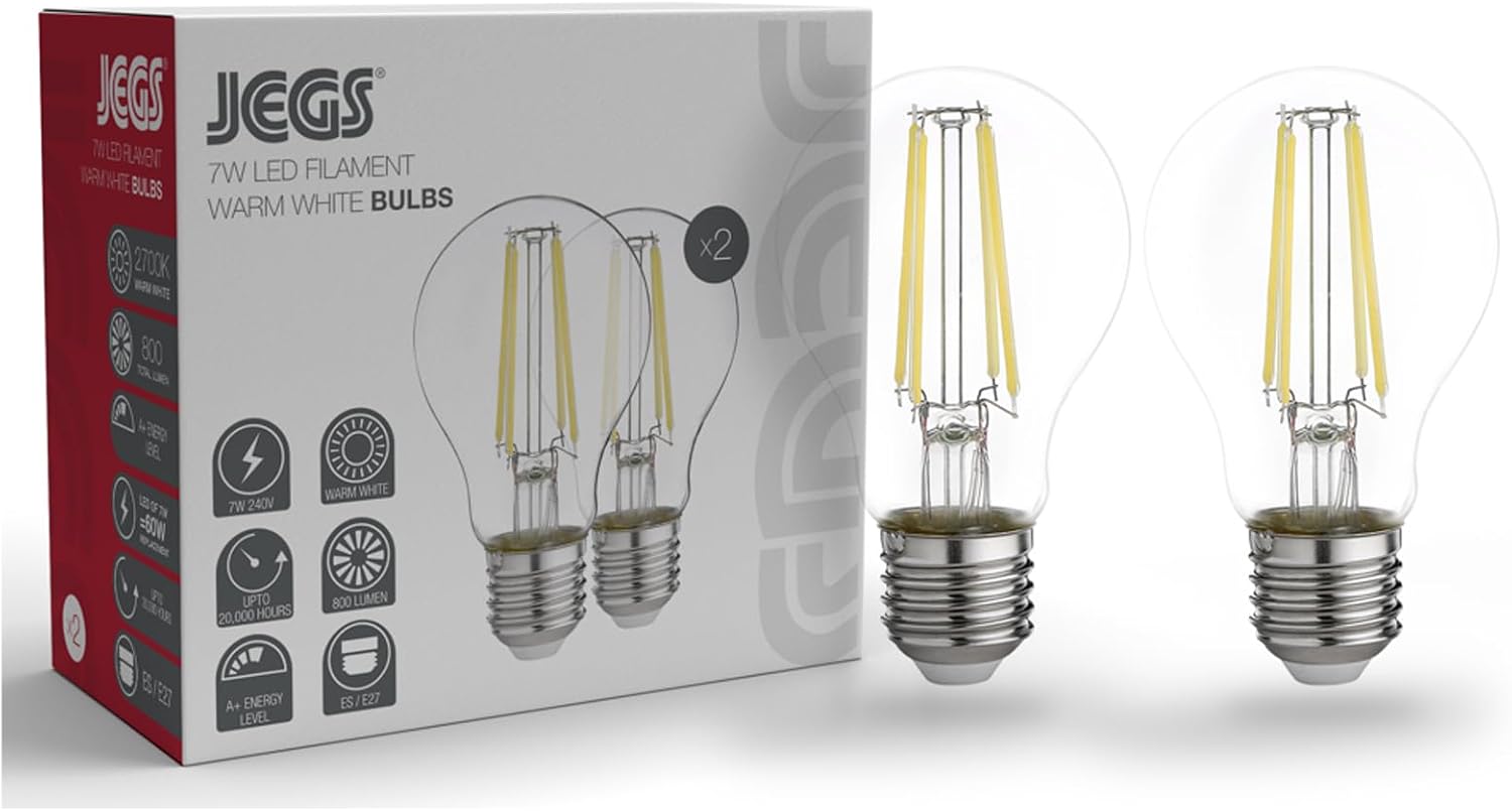 Jegs 2 X 7W LED Equiv 60W Filament Light Bulbs 2700K Warm White 240V ES ...