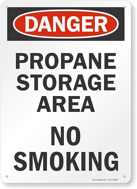 SmartSign - U9-2344-NA_10x14 "Danger - Propane Storage Area, No Smoking ...