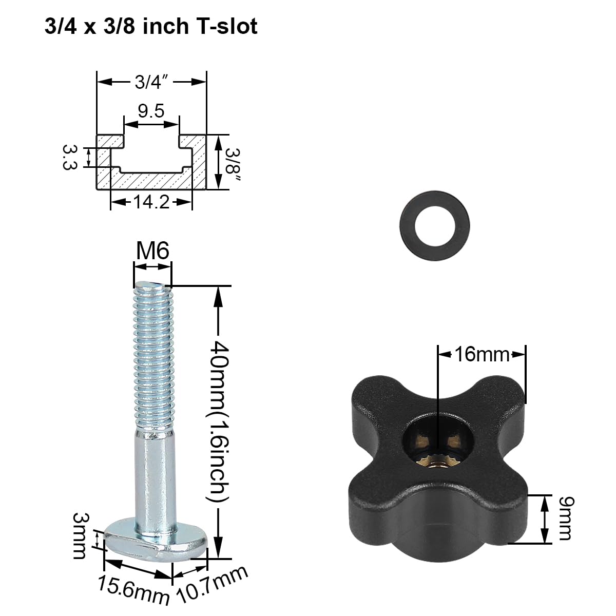 Snapklik.com : DDWT M6 X 40mm T-Track Bolts Knob Kit T Slot Bolts T Track Accessories For ...