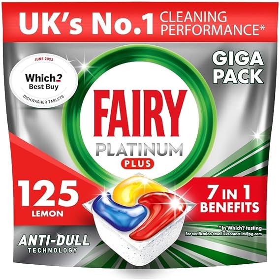 Fairy Platinum Plus All-in-1 Dishwasher Tablets, 125 Pack, Lemon. With ...