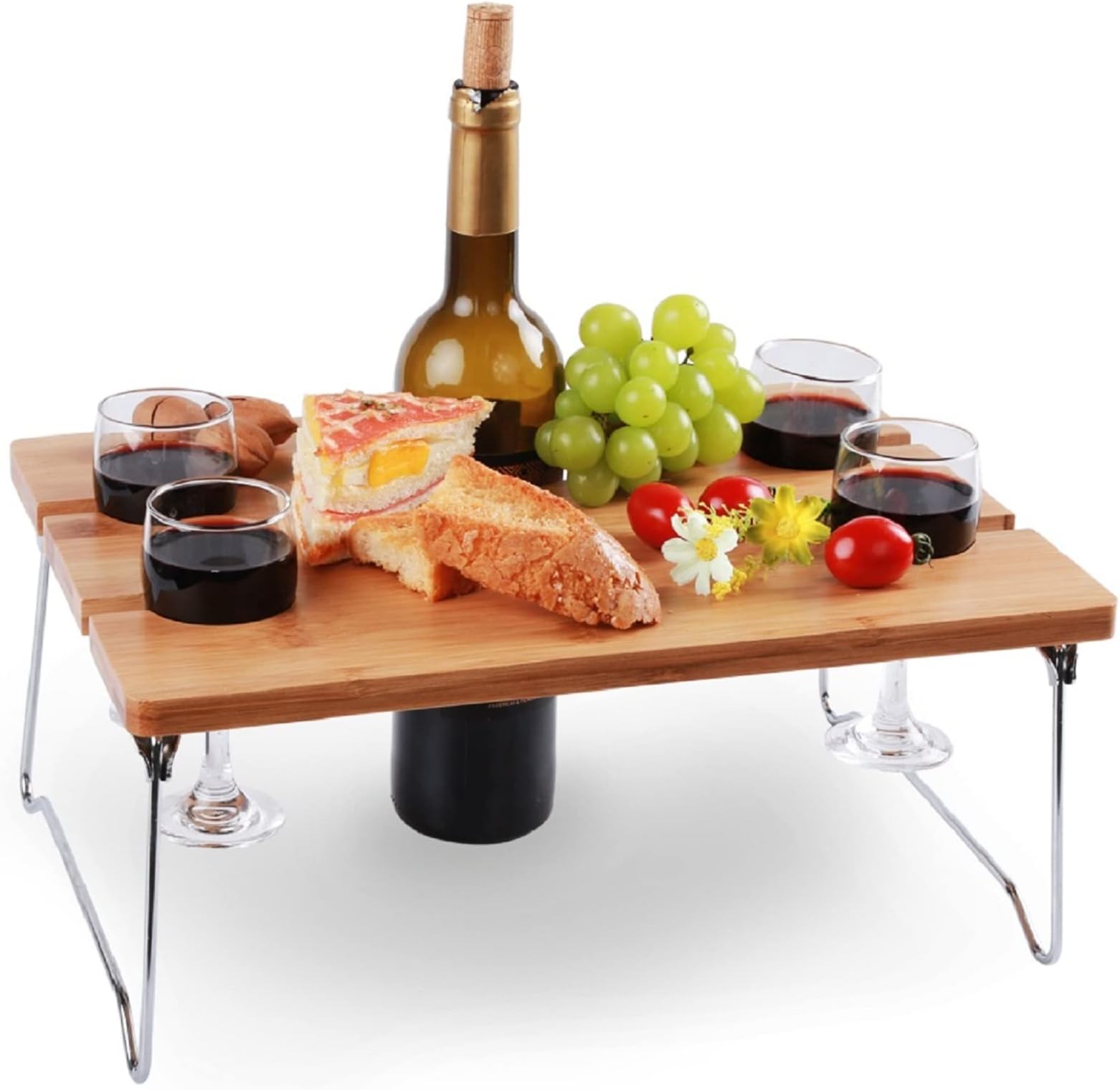 Amazon.com: Bomeiqee Wooden Folding Picnic Table with Wine Glass Holder ...