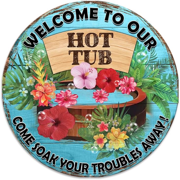 Amazon.com : Mondily-Outdoor Metal Sign,Hot Tub Sign, Poolside Decors ...