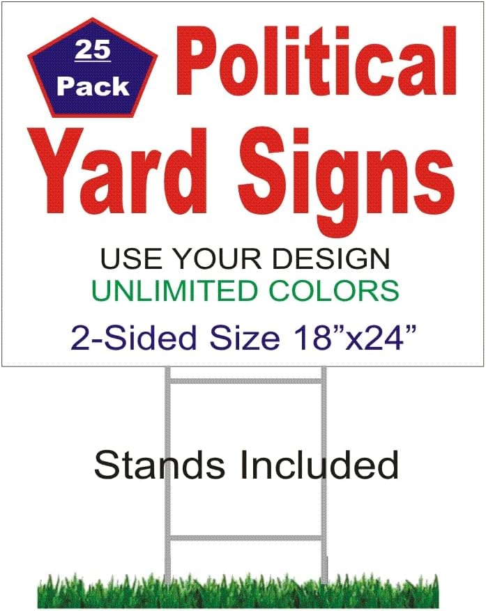 Amazon.com : 25 Pack GSP 18X24 Custom Political Yard Signs Lawn Signs ...