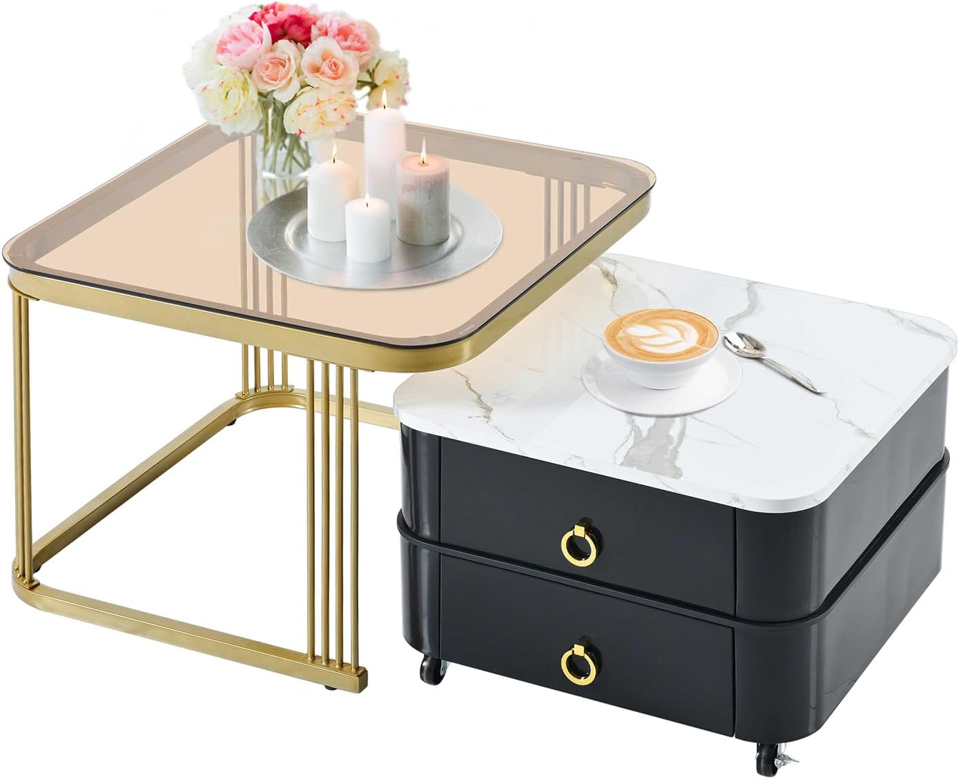 Amazon.com: Wollmix Square Nesting Coffee Table with Wheels & Drawers ...