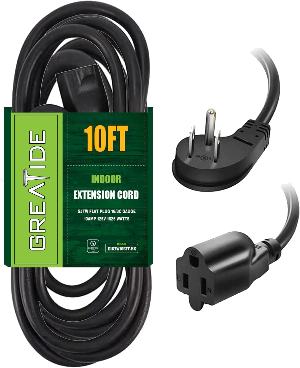 FIRMERST 10ft 1875W Flat Plug Extension Cord 14 AWG Black 15A - Amazon.com