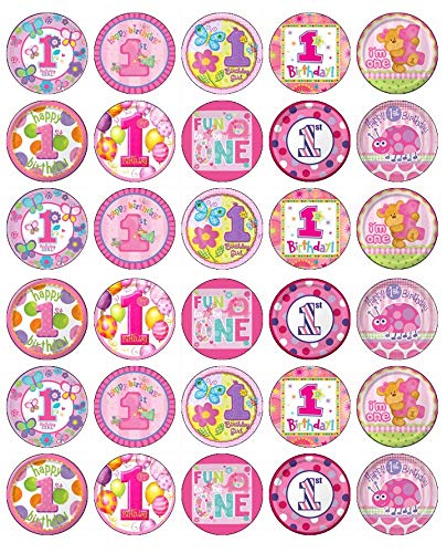 30 1st Birthday Girl Cupcake Toppers Pink Edible Wafer Paper Fairy Cake ...