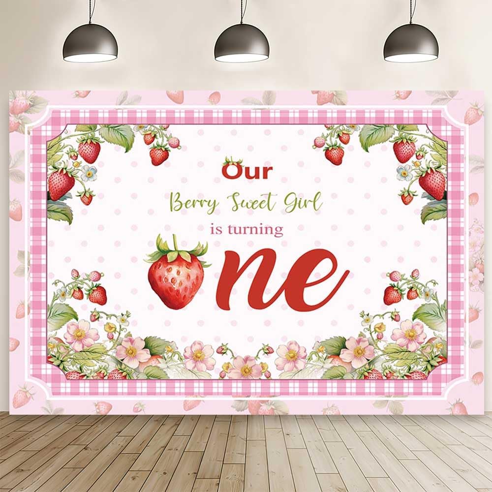 Amazon.com : MEHOFOND 7x5ft Strawberry Girl 1st Birthday Backdrop Our ...